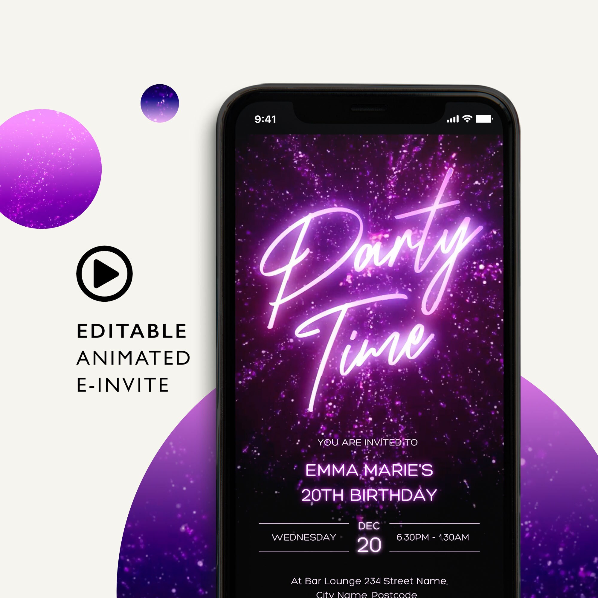 Party E-invitation E-INVITE TEMPLATE for an Animated Glitter Burst SMS ...