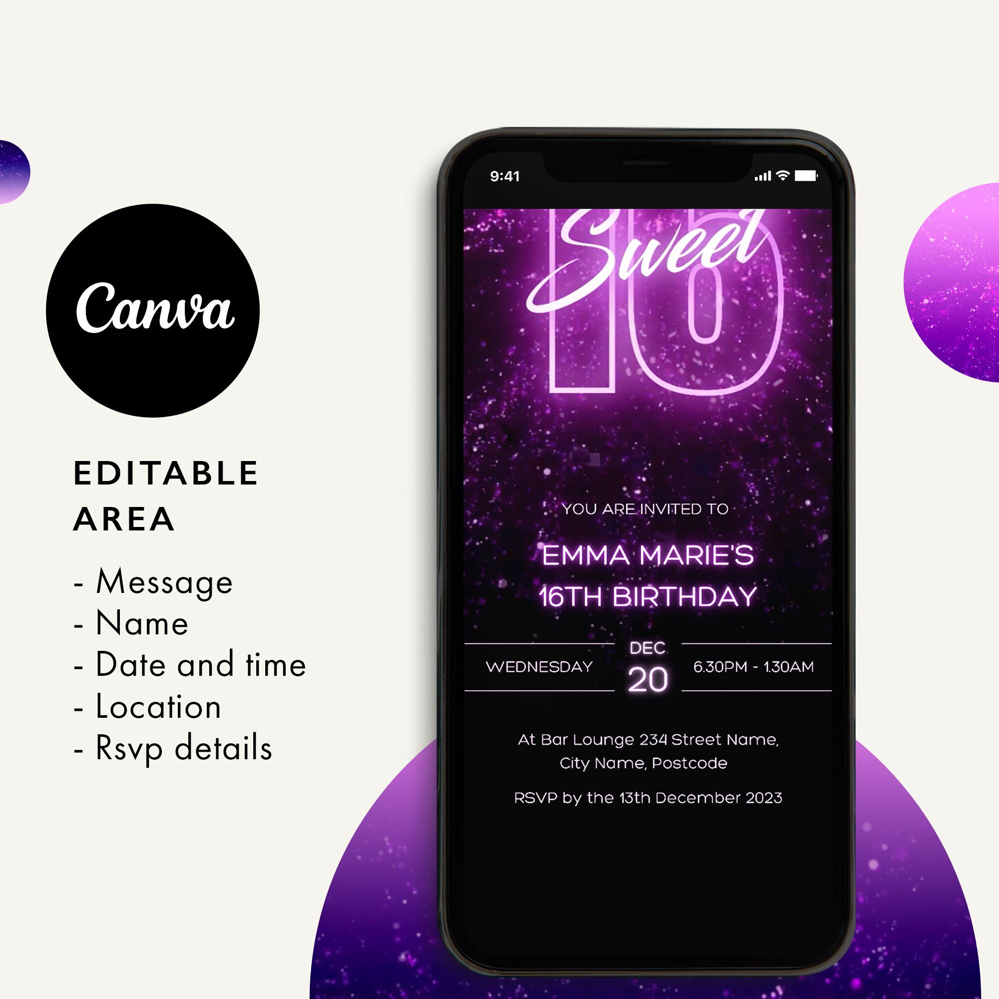 Sweet 16 Invitation E-INVITE TEMPLATE for an Animated 16th Birthday ...