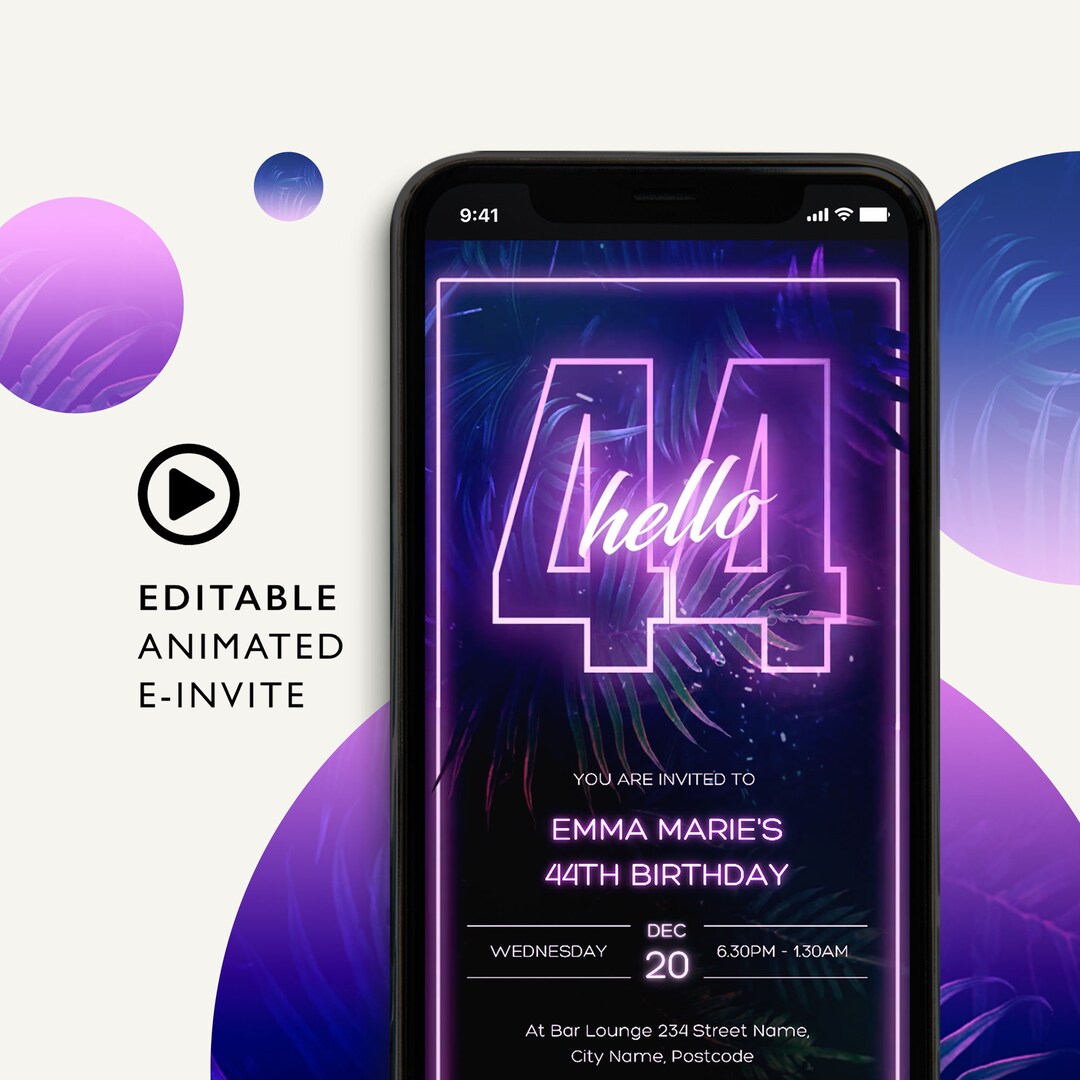 Animated 44th Birthday E-invite: Editable Digital Party Invitation - Etsy