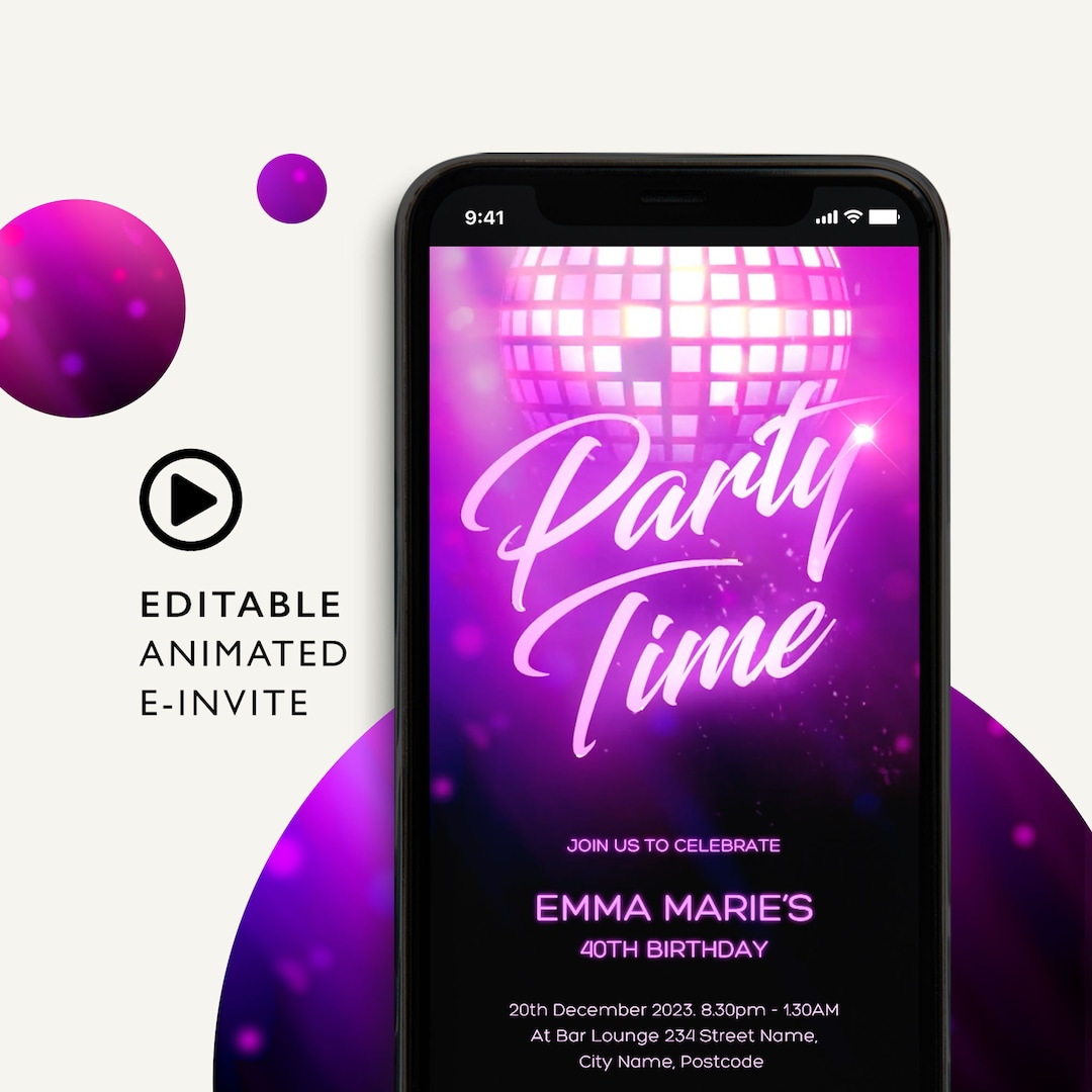 Animated Disco Ball Invite, Birthday Parties Video Invitation, Editable ...