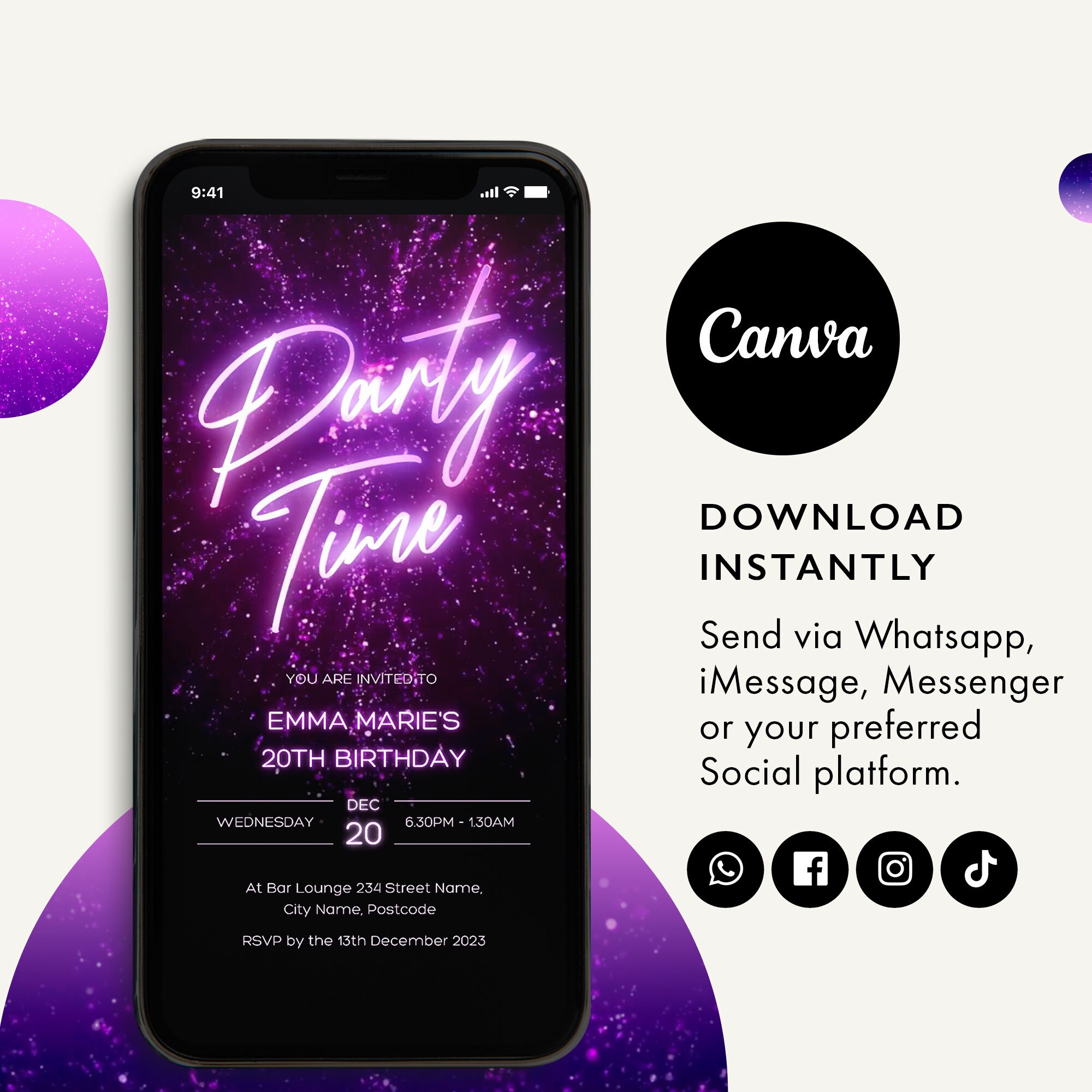 Party E-invitation E-INVITE TEMPLATE for an Animated Glitter Burst SMS ...