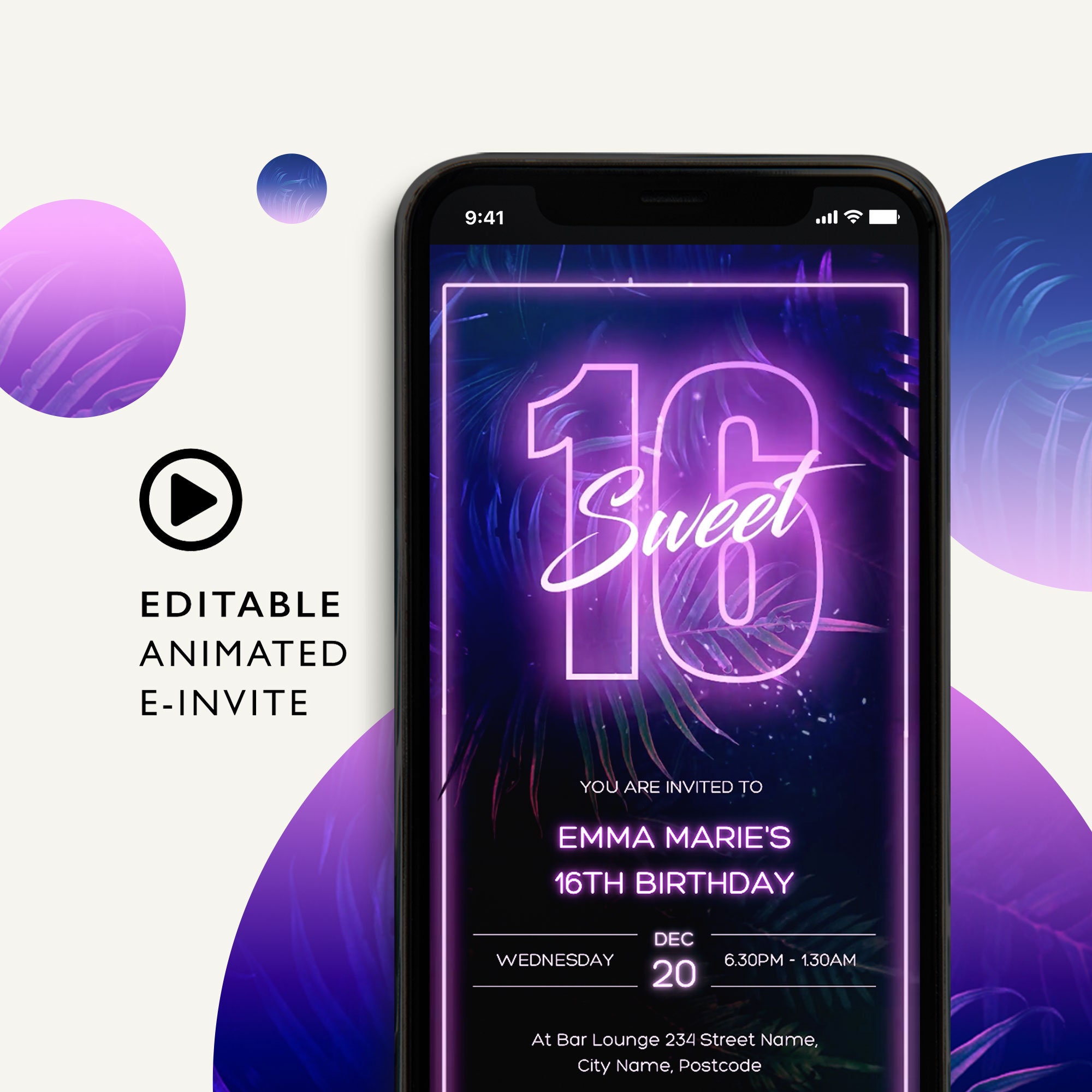 Sweet 16 E-vite, Digital INSTANT DOWNLOAD, 16th Birthday Editable E ...