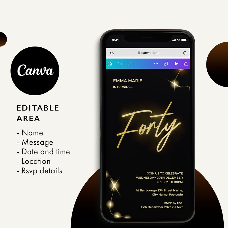 Sophisticated 40th Birthday Invitation SMS Invitation, Animated Black ...