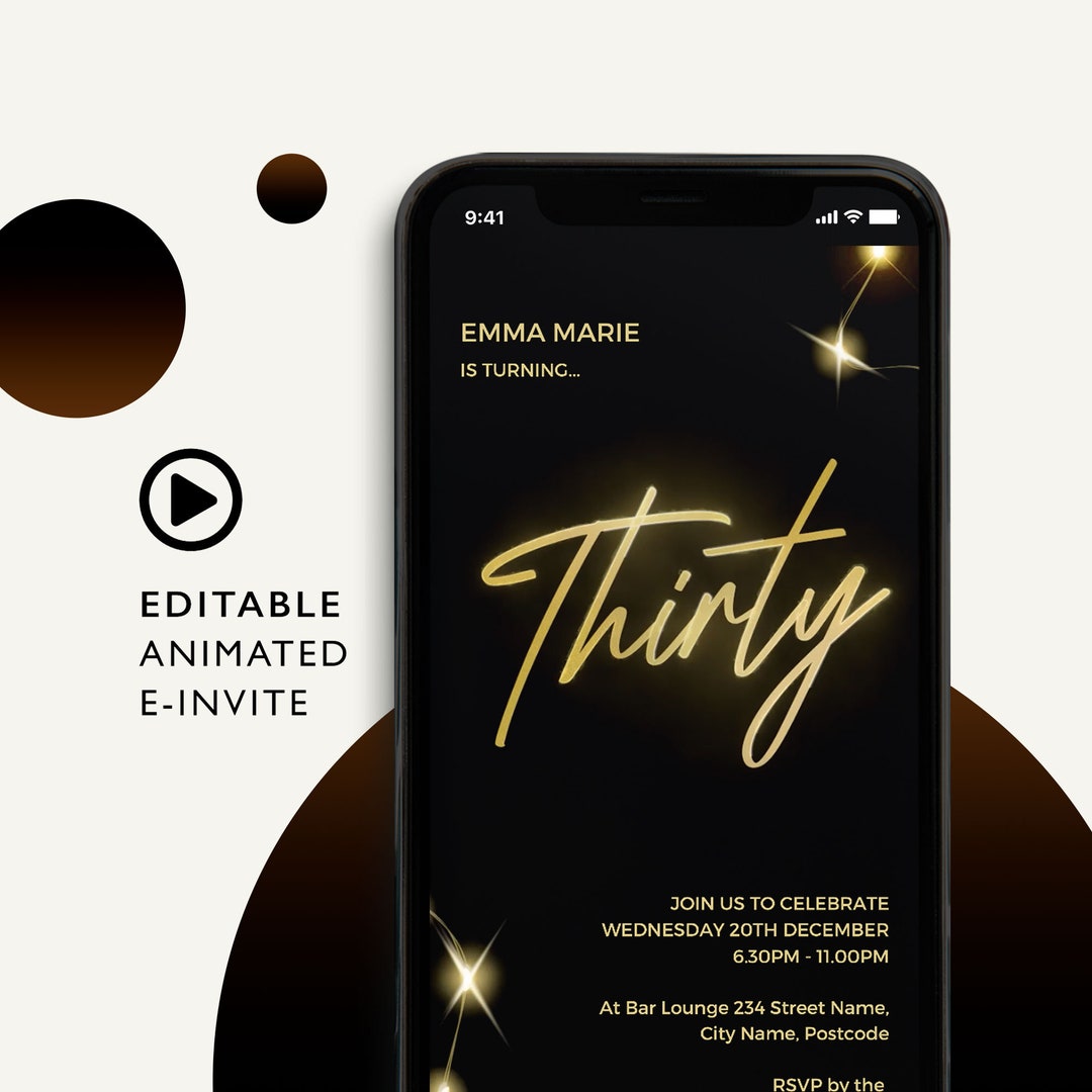 30th Birthday E-vite Invitation INSTANT DOWNLOAD Thirty E Invite SMS ...