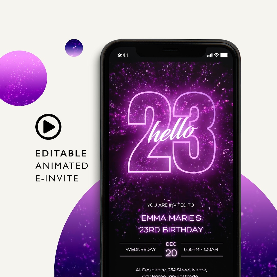 Animated 23rd Birthday E-invite Template: Hello 23 Party (SMS) - Etsy