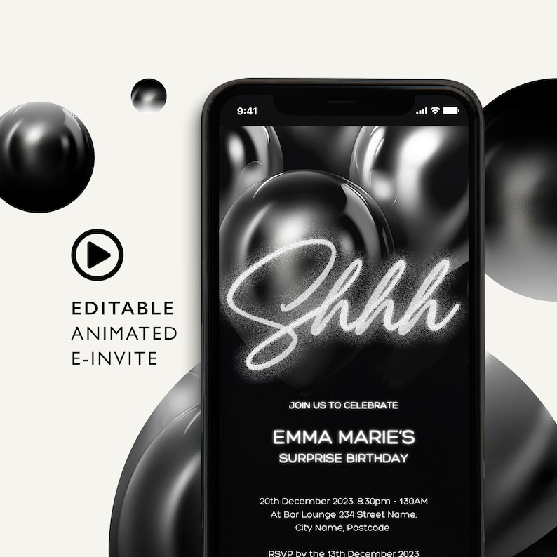 Shhh It's a Surprise, Editable Invitation Template DIGITAL DOWNLOAD ...