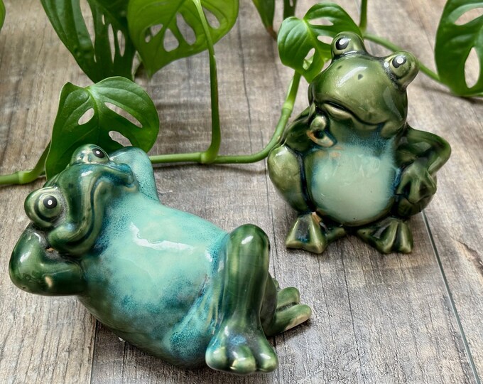 Vintage Frog Figures, Frog Shelf Decor, Indoor Garden Accents, Gift for ...