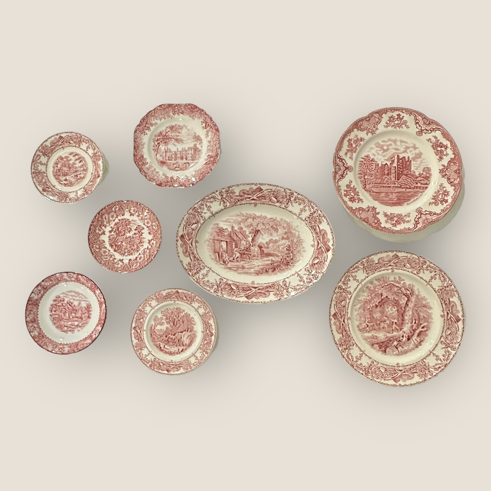Vintage Red Transferware Plate Wall Collection, Mismatched Plates ...