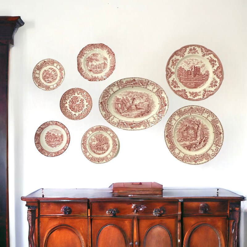 Red Transferware Plates - Etsy