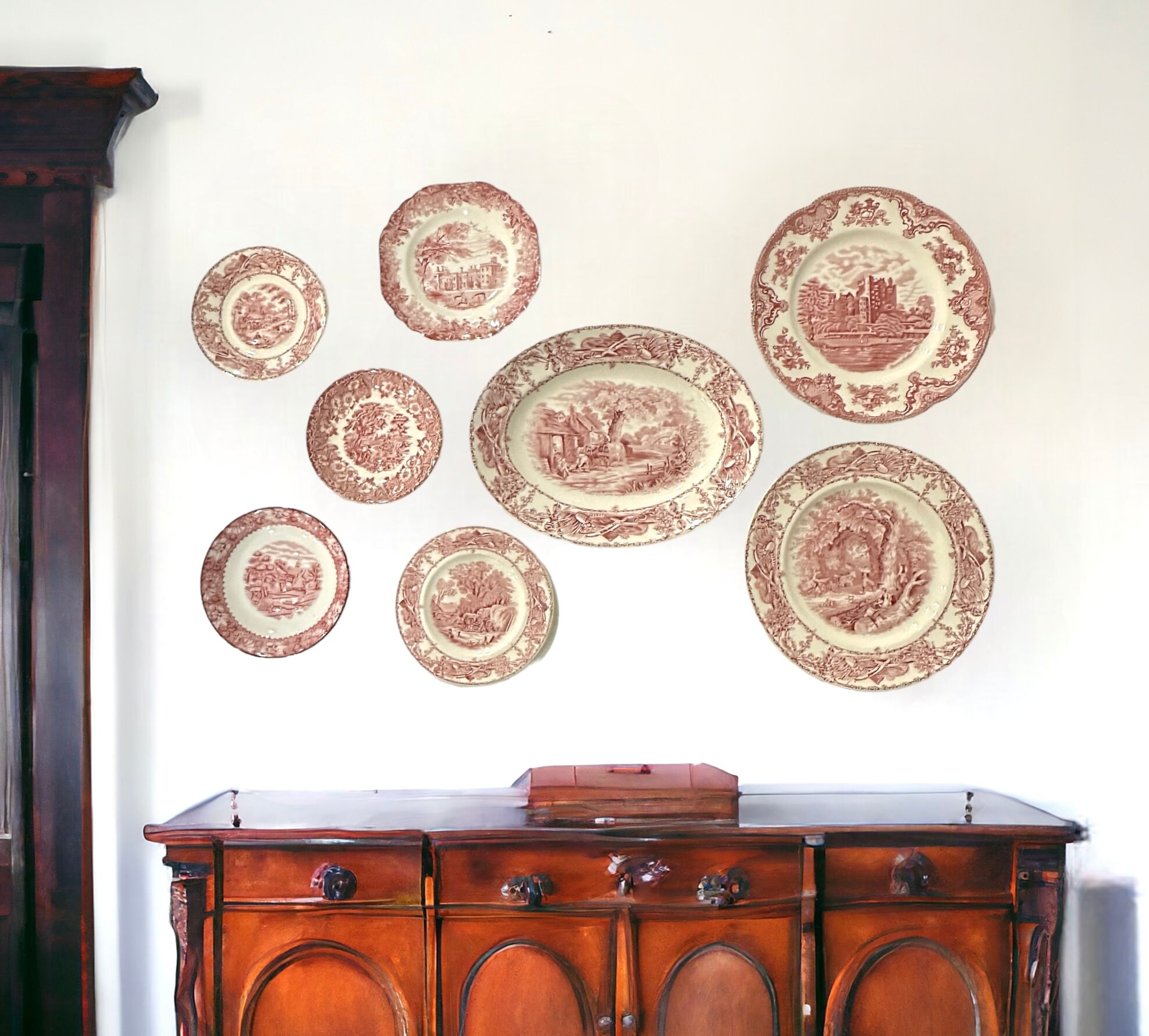 Vintage Red Transferware Plate Wall Collection, Mismatched Plates ...
