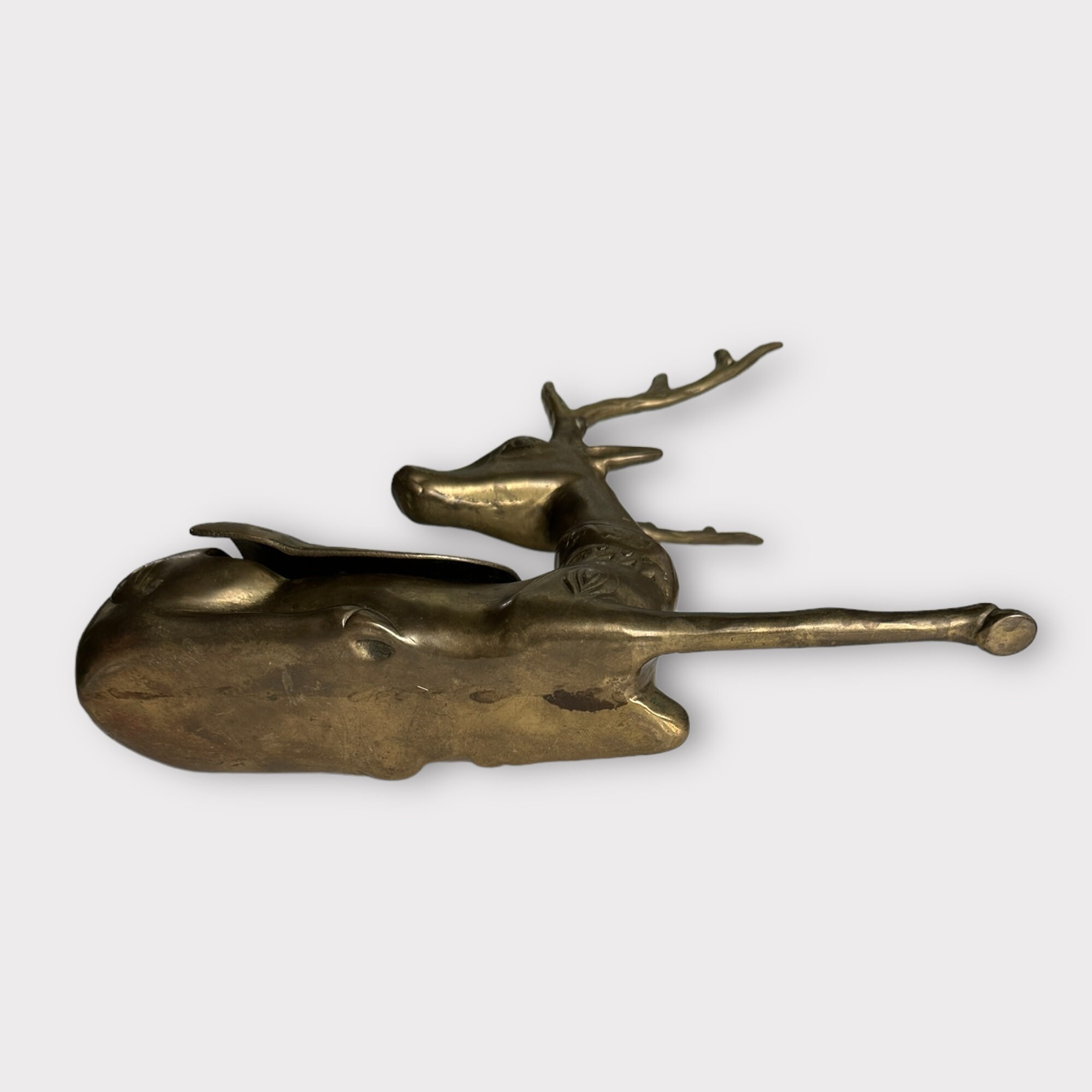 Vintage Large Brass Deer, Stag W Antlers Resting Seated Figure Trinket ...