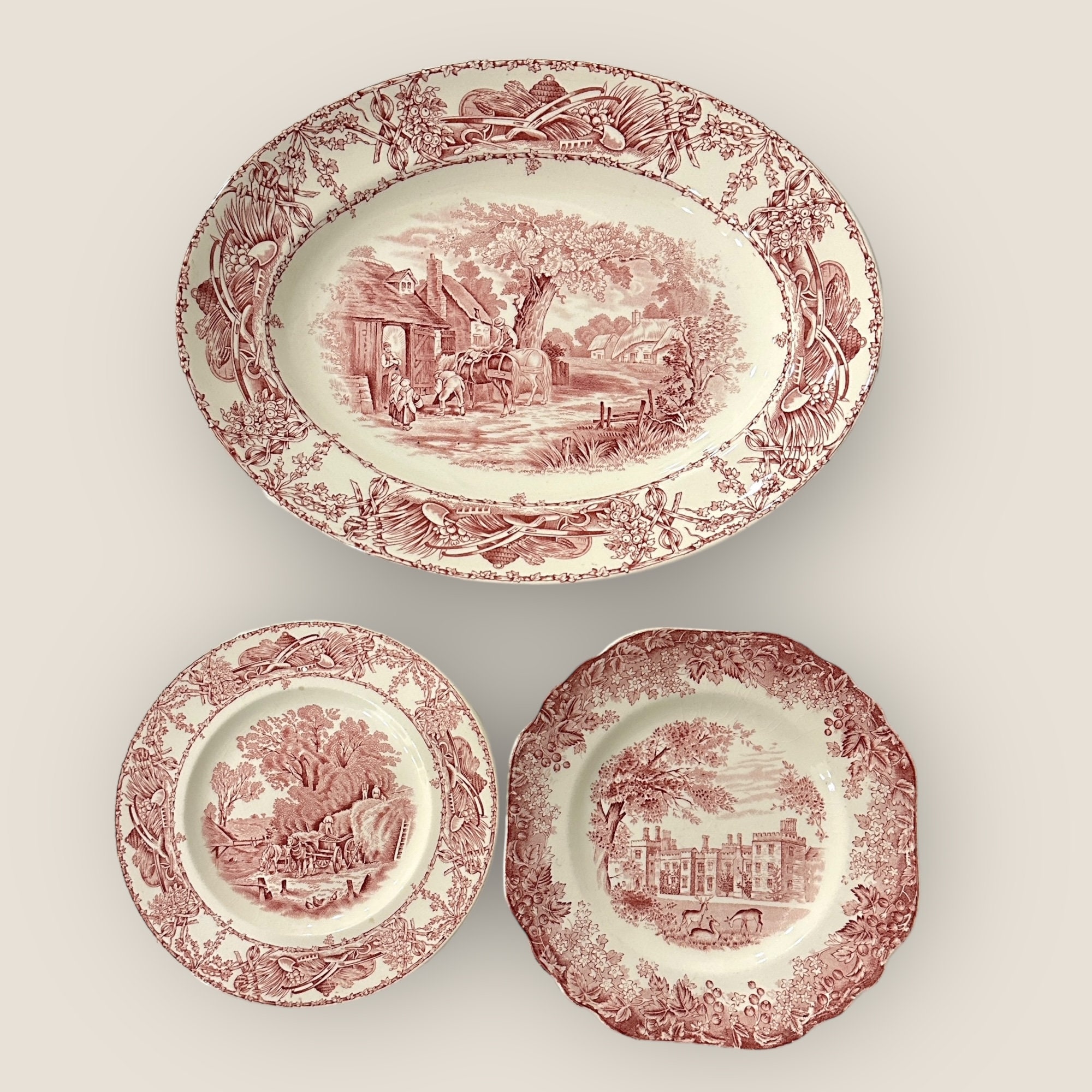 Vintage Red Transferware Plate Wall Collection, Mismatched Plates ...