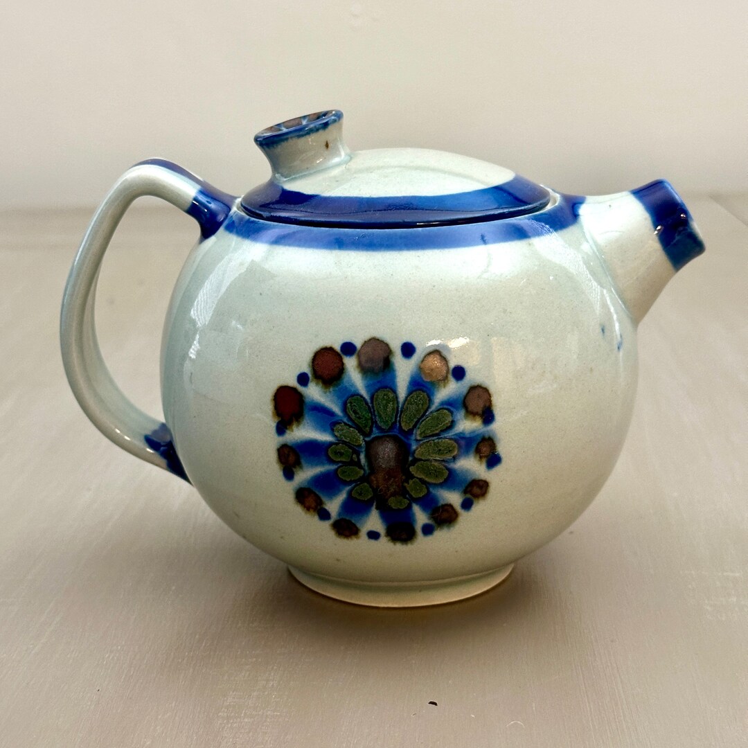 Vintage Pottery Teapot Ken Edwards Guadalajara Blue Flower Teapot ...