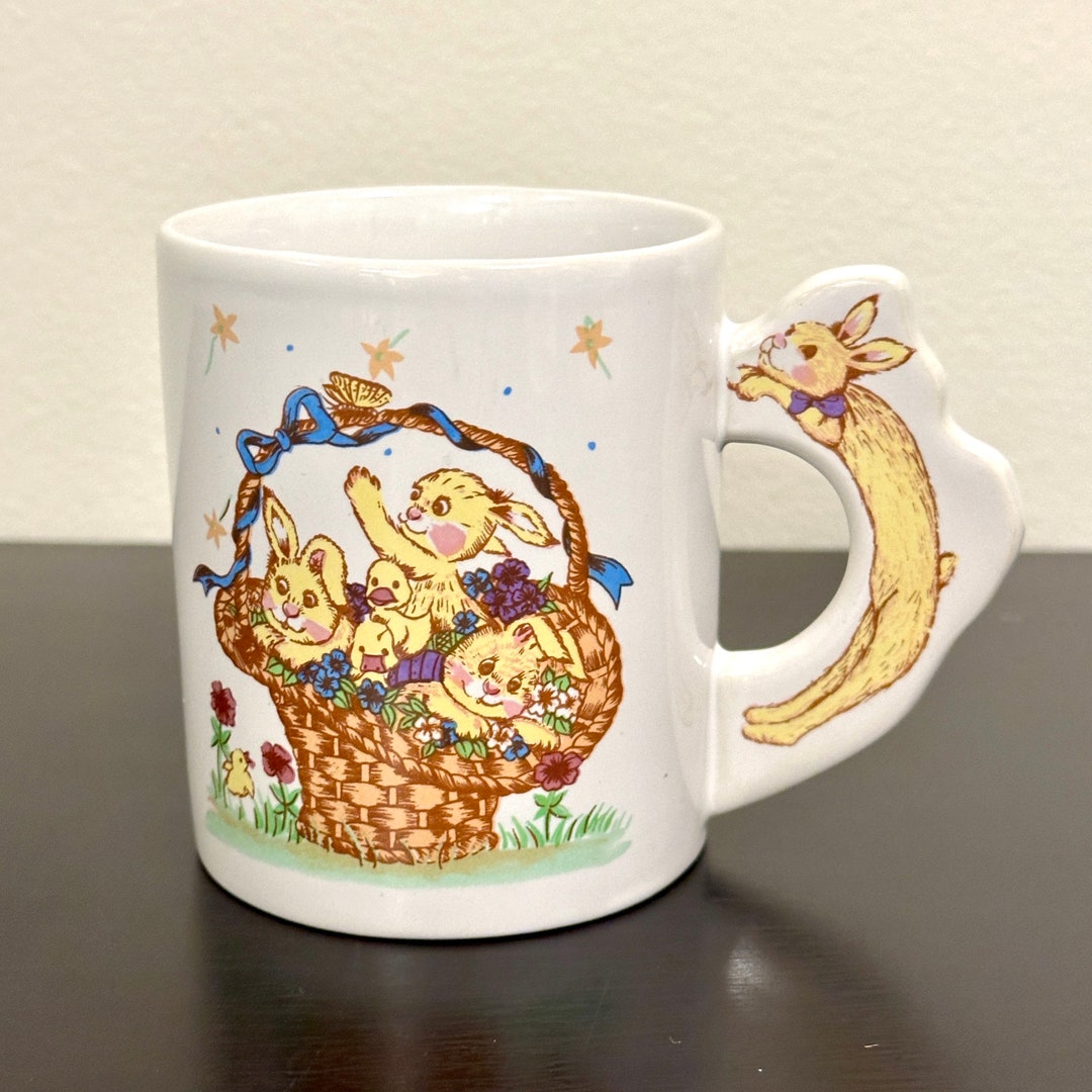 Vintage Easter Coffee Cup With Bunny Handle Design, Easter Gift, Easter ...
