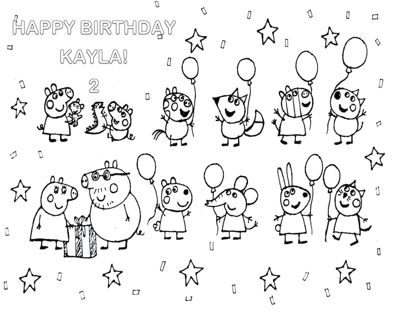 Peppa Pig Birthday Coloring Sheet for Kids Personalized - Etsy