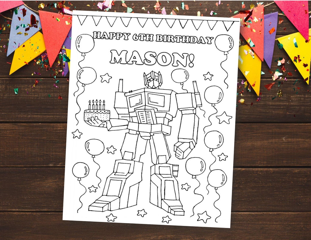 Personalized Transformer Birthday Coloring Page: Robot Party Favor (PDF ...