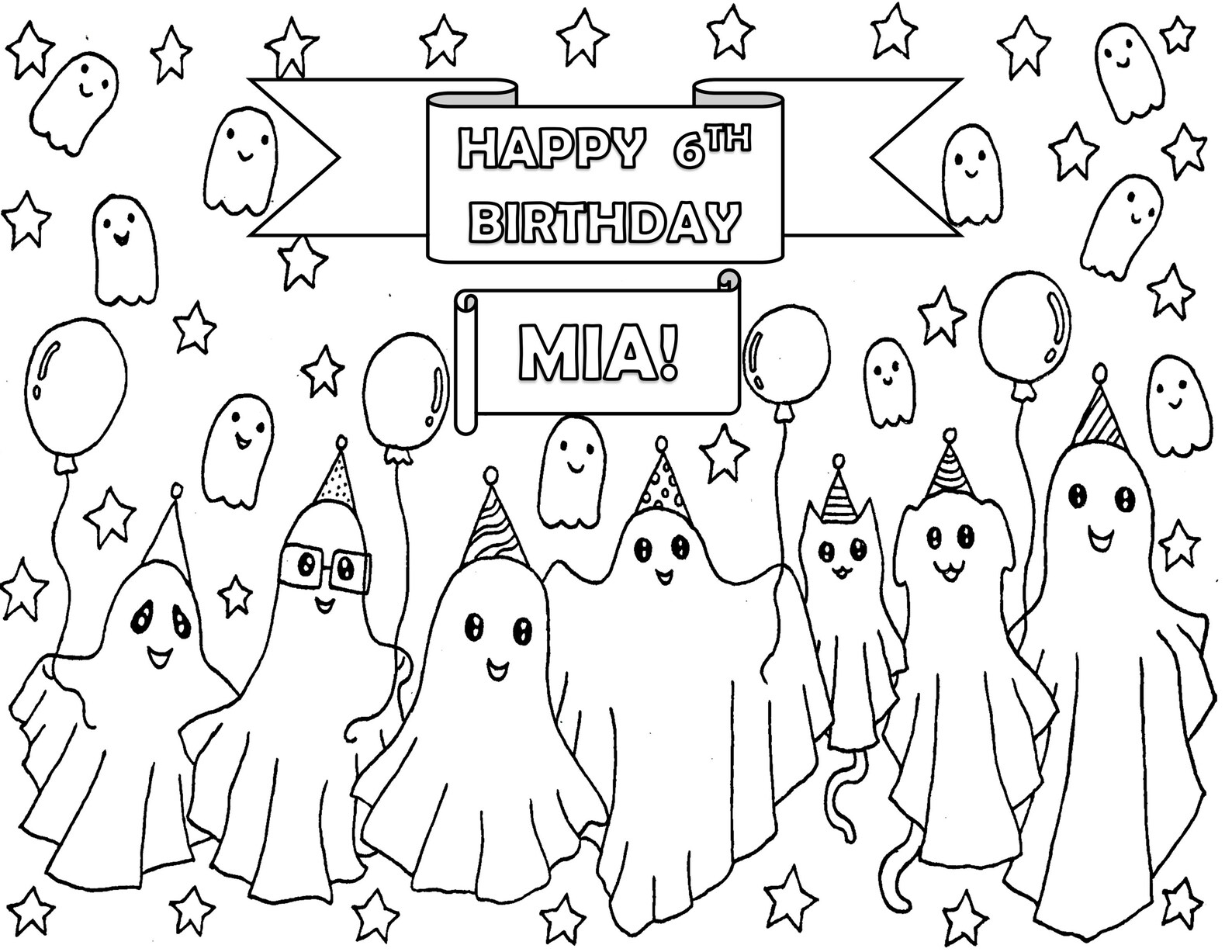 Boo Spooky Birthday Coloring Sheet Personalized Ghost Birthday ...