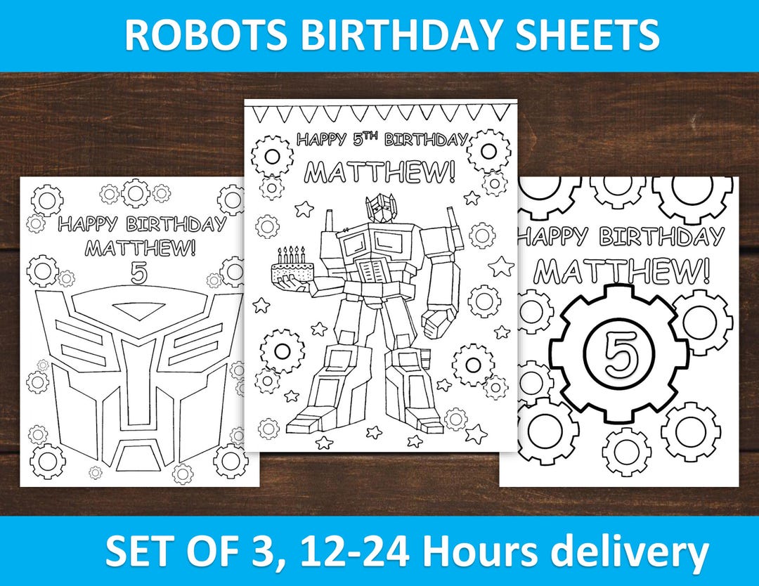 Personalized Robot Birthday Coloring Pages: Transformer Party Favors ...