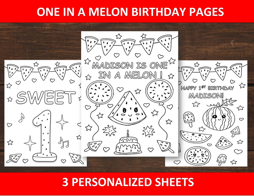 One in a Melon Birthday Coloring Sheets for Kids, Watermelon Party ...