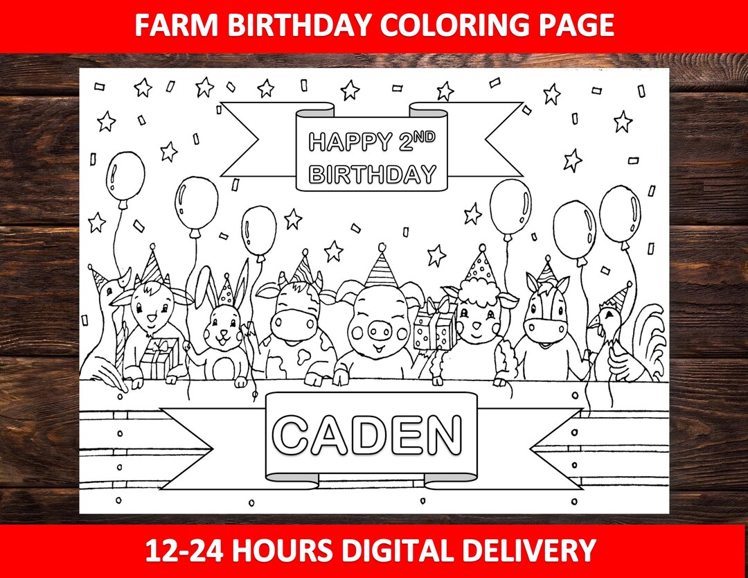 Farm Birthday Coloring Page for Kids , Animals Birthday Placemat , Farm ...