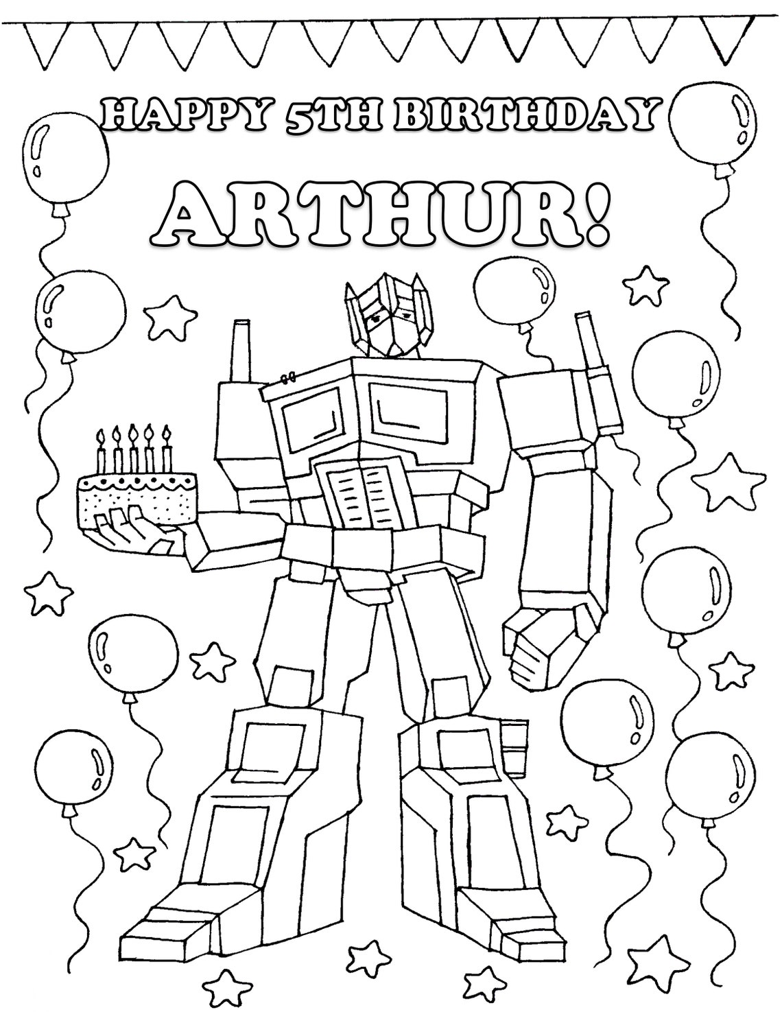 Transformer Birthday Coloring Page for Kids / Personalized Transformer ...