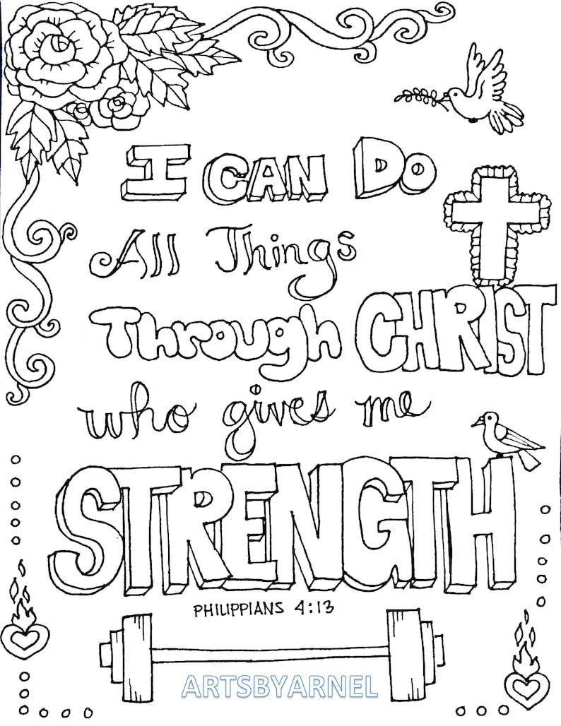 Bible Verse Coloring Page | Christian Bible Colouring Page I Can Do All ...