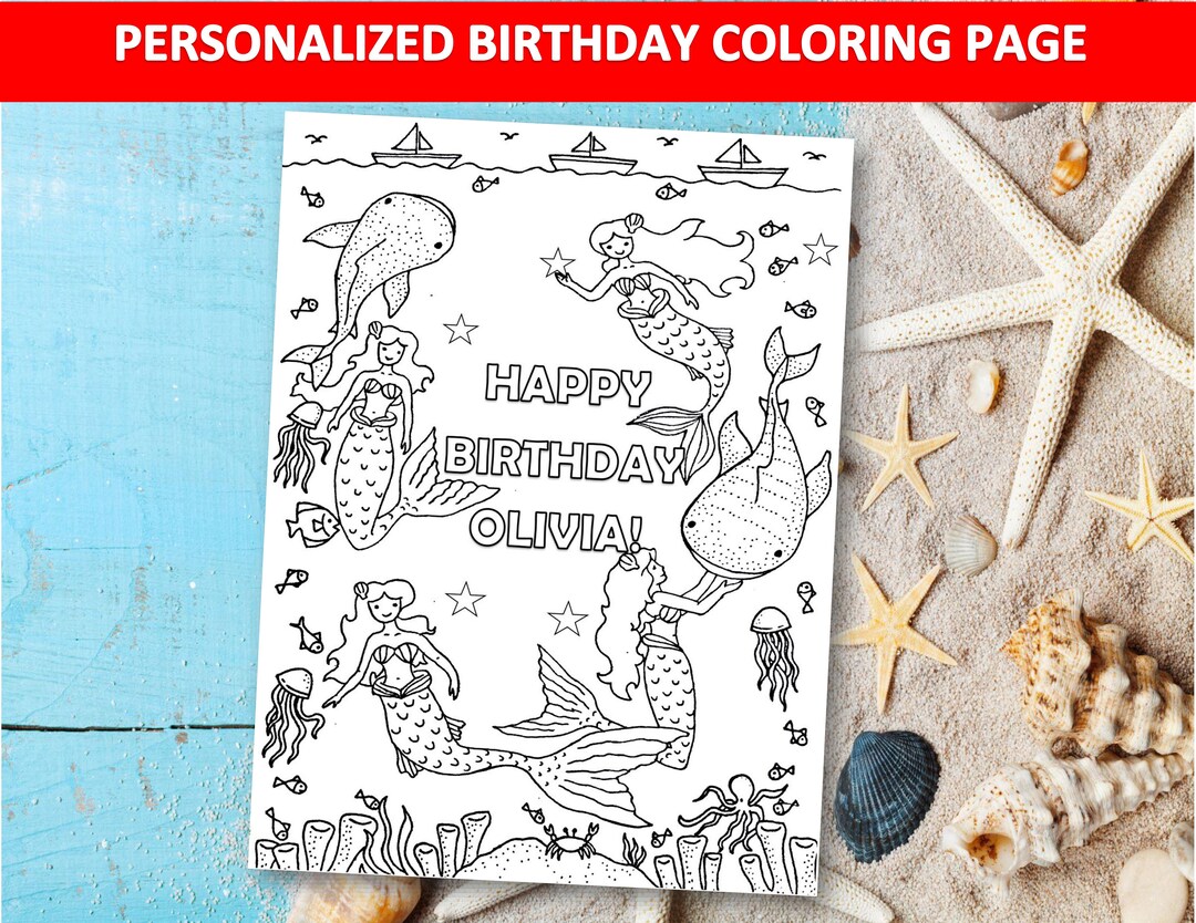 Under the Sea Birthday Coloring Sheet for Kids, Mermaid Birthday ...