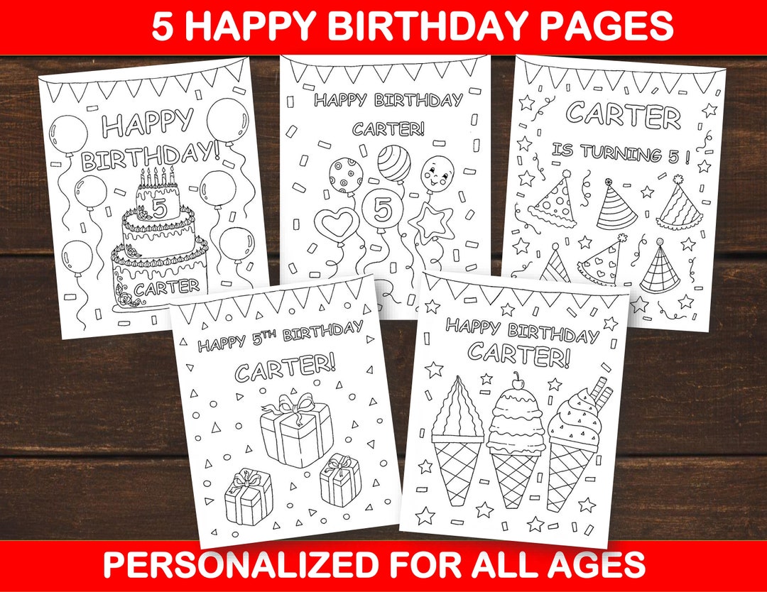 Birthday Coloring Pages for Kids, Custom Birthday Colouring Sheets, Set ...