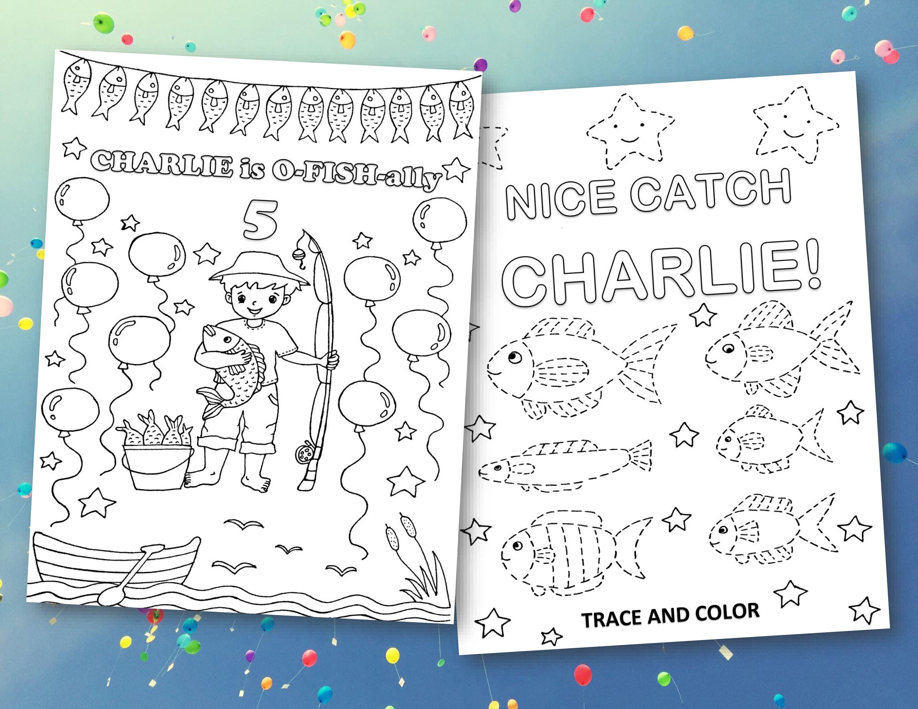 Fishing Birthday Coloring Sheets for Kids Fishing Party Favors ...