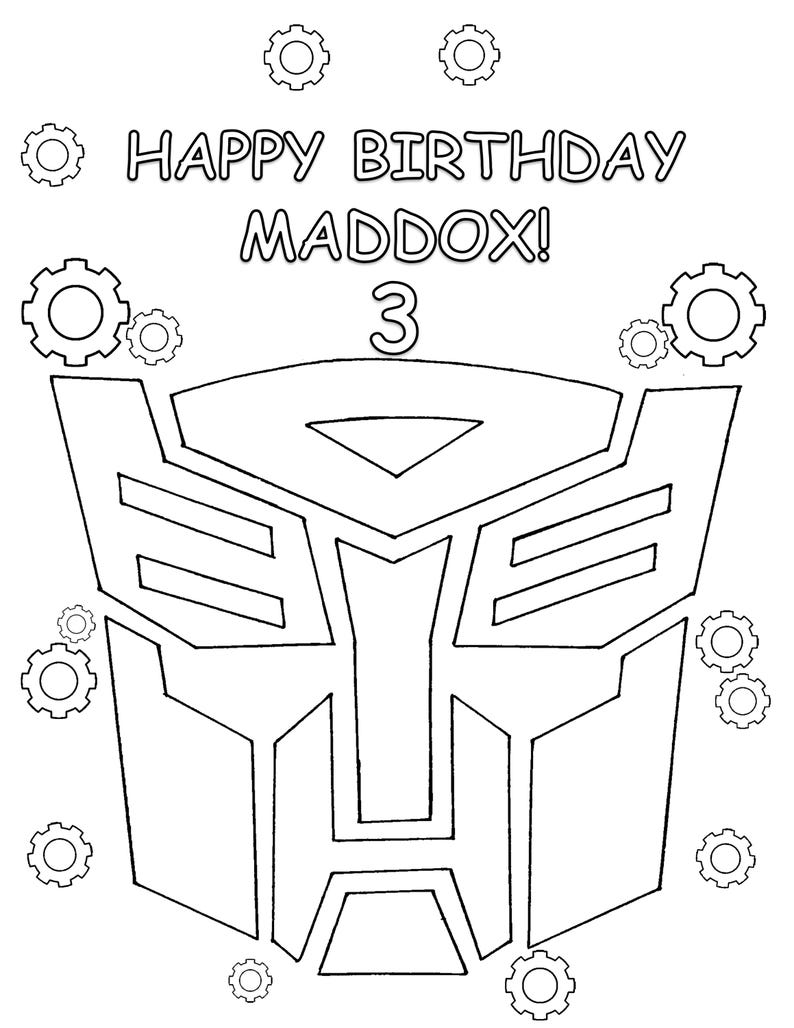 Personalized Robot Birthday Coloring Pages: Transformer Party Favors ...