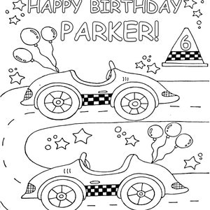 Personalized Race Car Birthday Coloring Pages (PDF Download) - Etsy