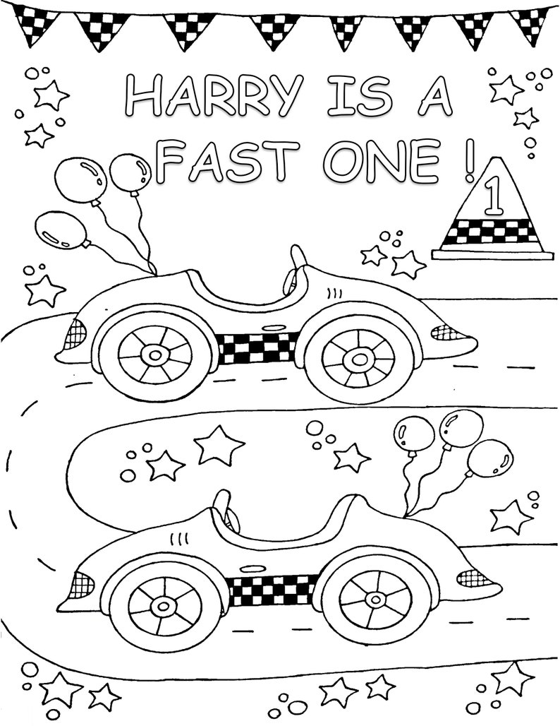 Fast One Birthday Coloring Sheet, Fast One Race Car Party Favors - Etsy