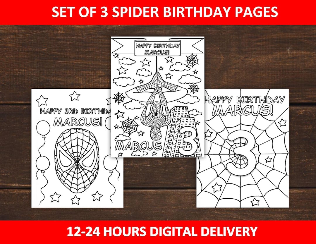Spiderman Birthday Coloring Pages: Party Favors Set of 3 (PDF) - Etsy