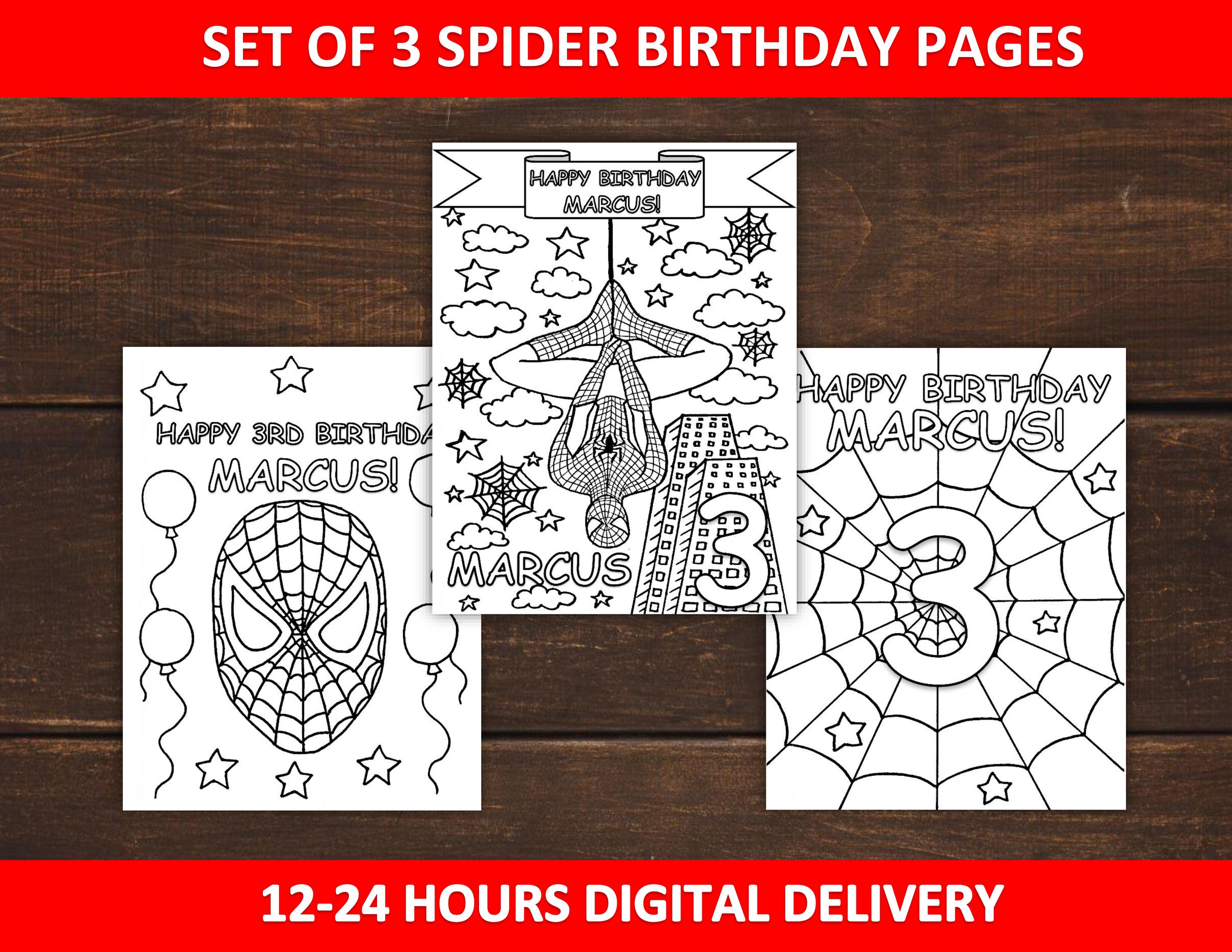 Spiderman Birthday Coloring Pages: Party Favors Set of 3 (PDF) - Etsy