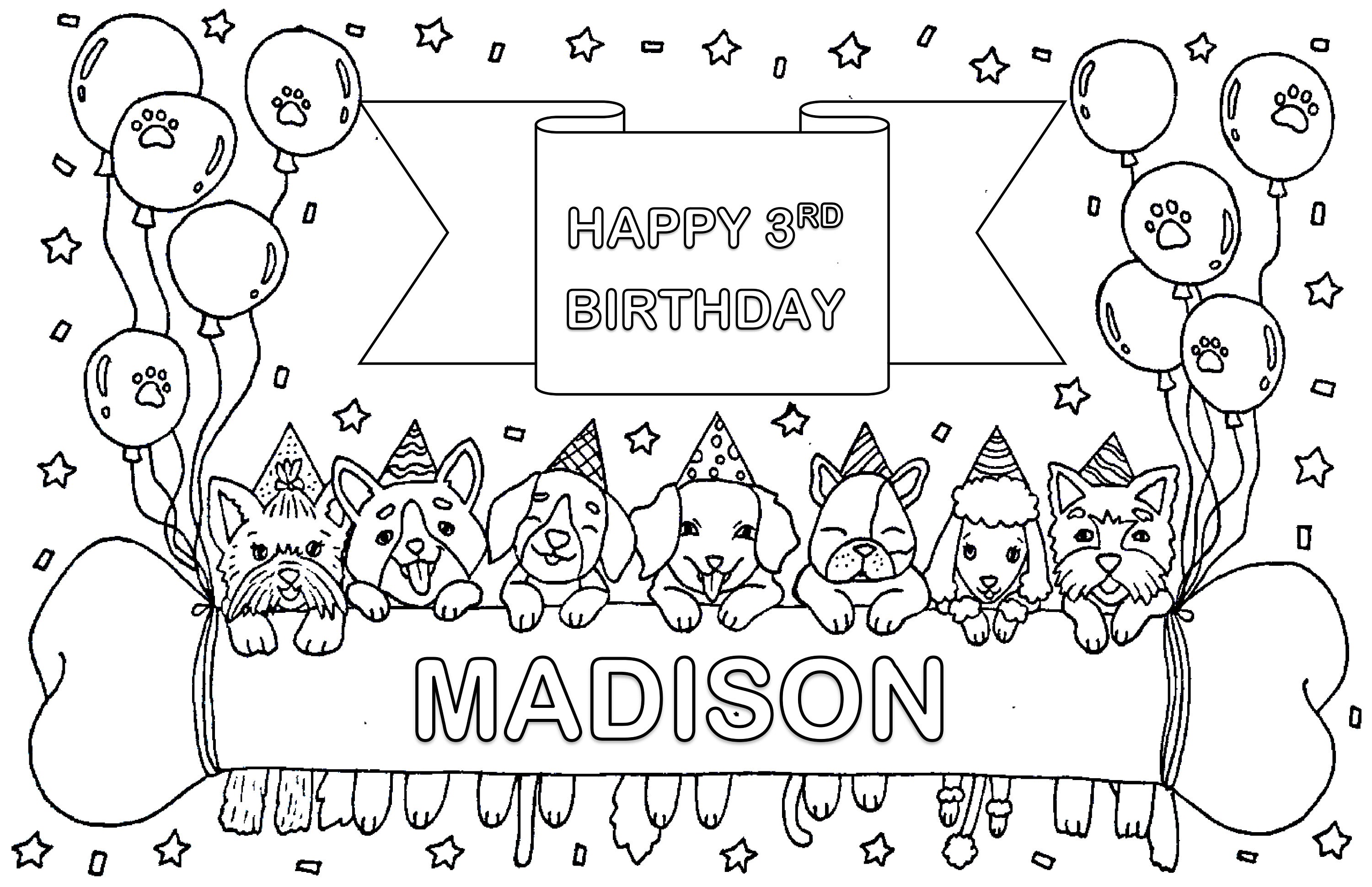 Dog Birthday Coloring Sheet for Kids | Lets Pawty Birthday Colouring ...