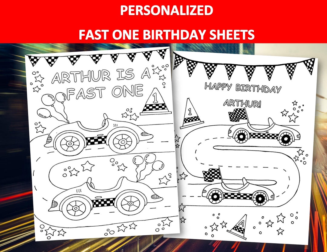 Fast One Party Favors for Kids, Car Racing Birthday Coloring Sheets ...