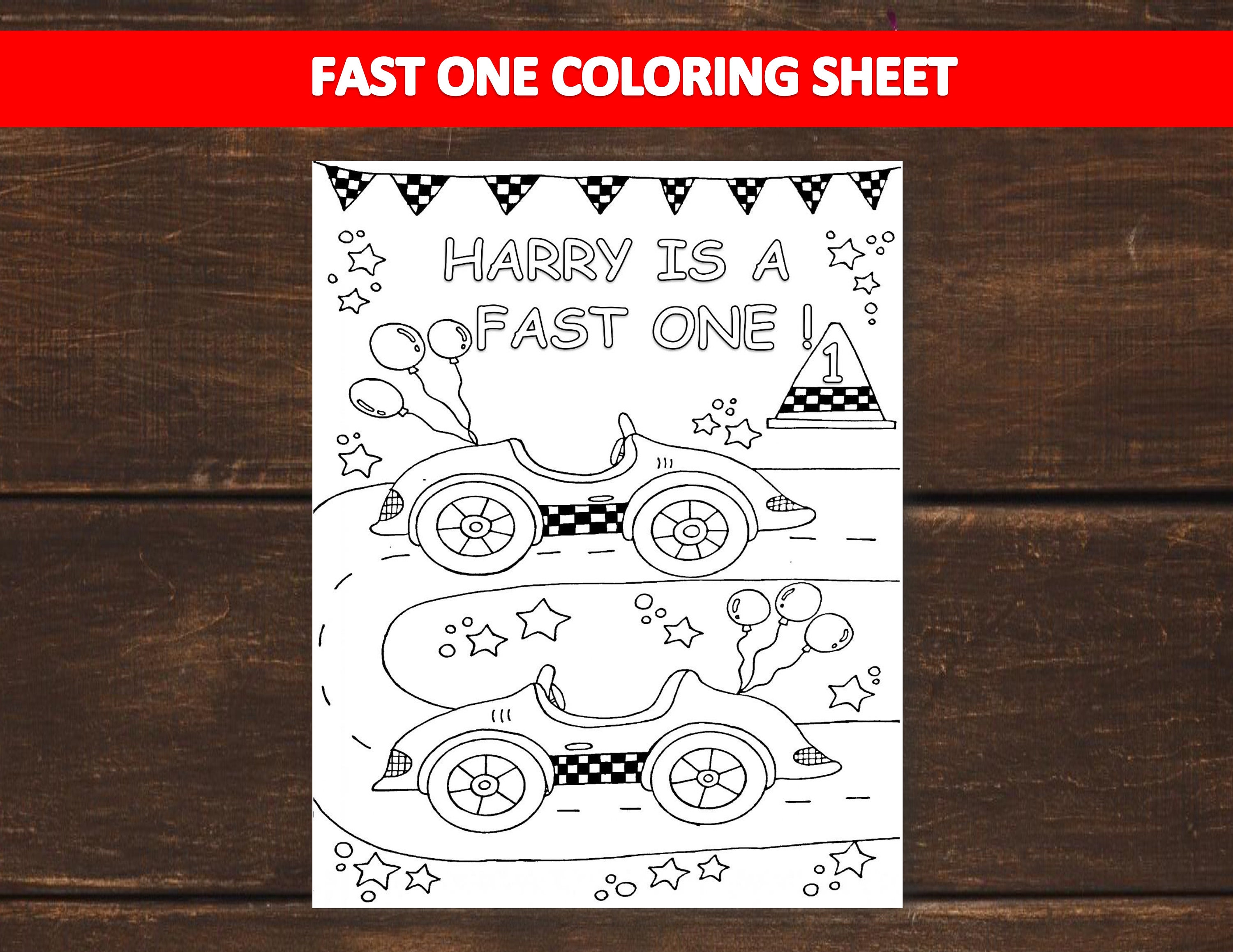 Fast One Birthday Coloring Sheet, Fast One Race Car Party Favors - Etsy
