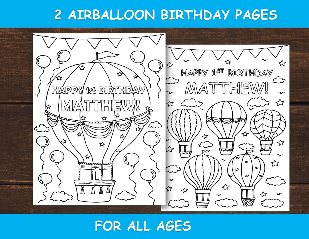 Personalized Hot Air Balloon Birthday Coloring Pages (PDF Download) - Etsy