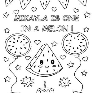 One in a Melon Birthday Coloring Sheets for Kids, Watermelon Party ...