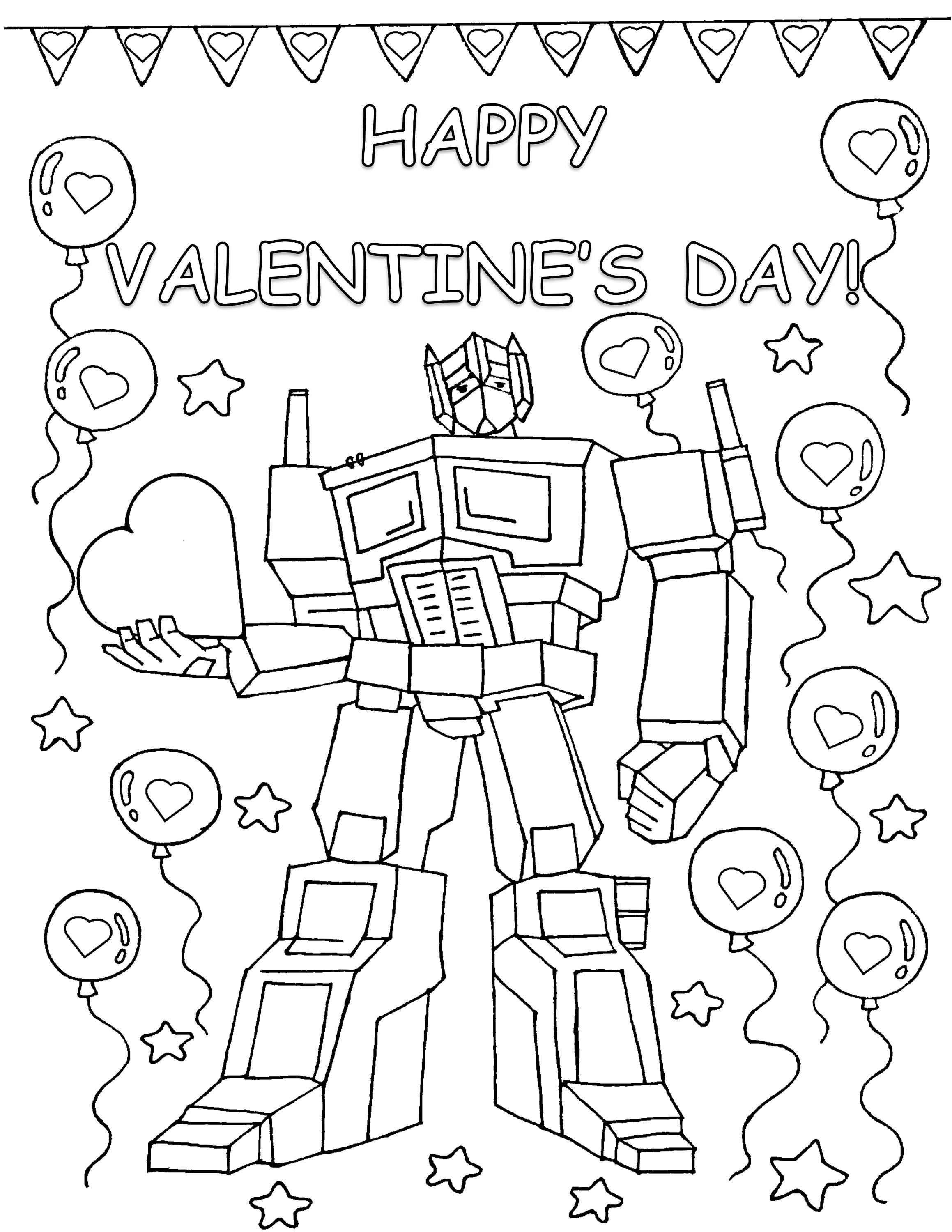 Transformer Valentines Coloring Sheet for Kids, Robot Valentines ...