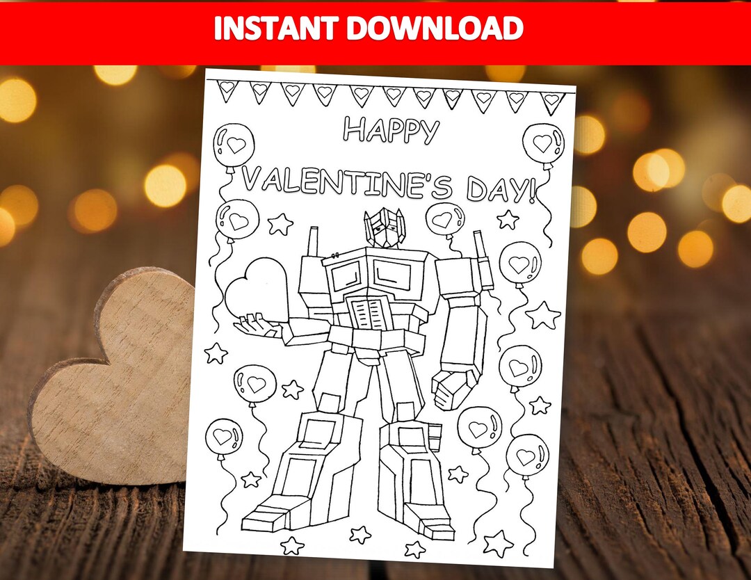 Transformer Valentines Coloring Sheet for Kids, Robot Valentines ...