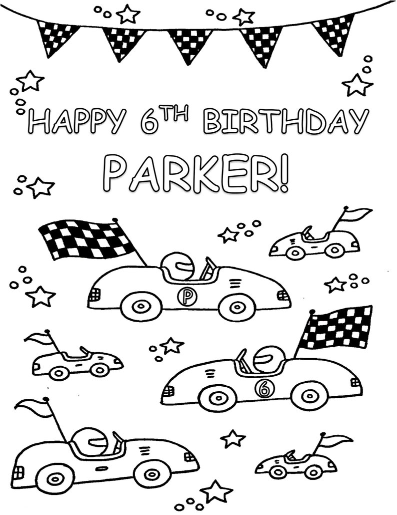 Personalized Race Car Birthday Coloring Pages (PDF Download) - Etsy