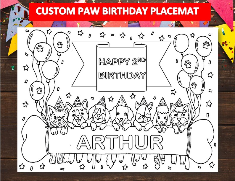 Dog Birthday Coloring Sheet for Kids | Lets Pawty Birthday Colouring ...