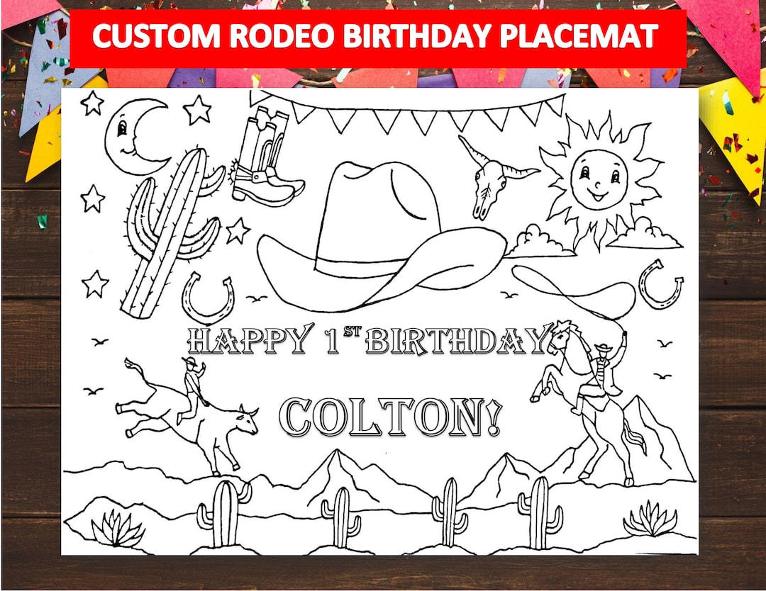Rodeo Birthday Coloring Sheet to Print | Personalized Rodeo Coloring ...