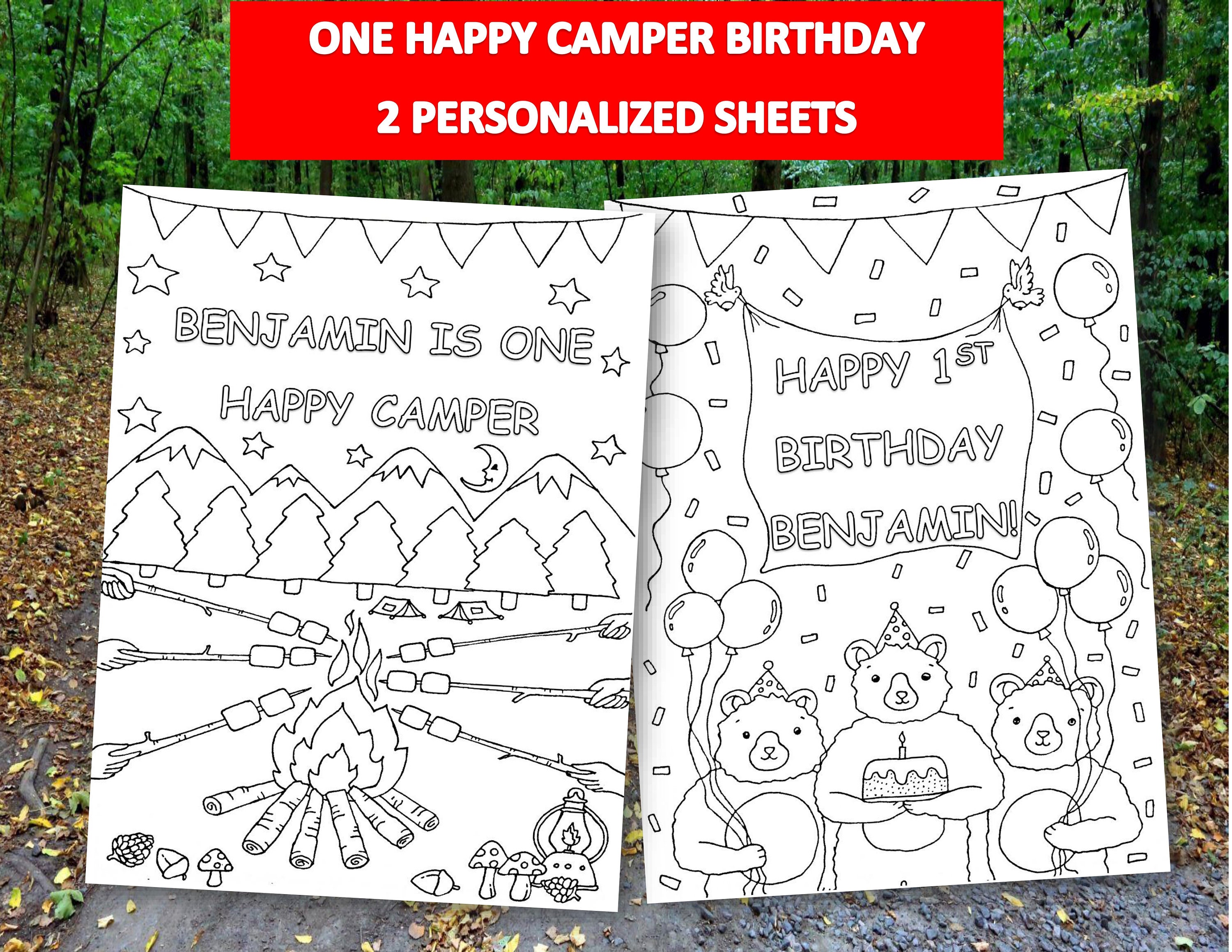 One Happy Camper Birthday Coloring Sheets for Kids | Camping Birthday ...