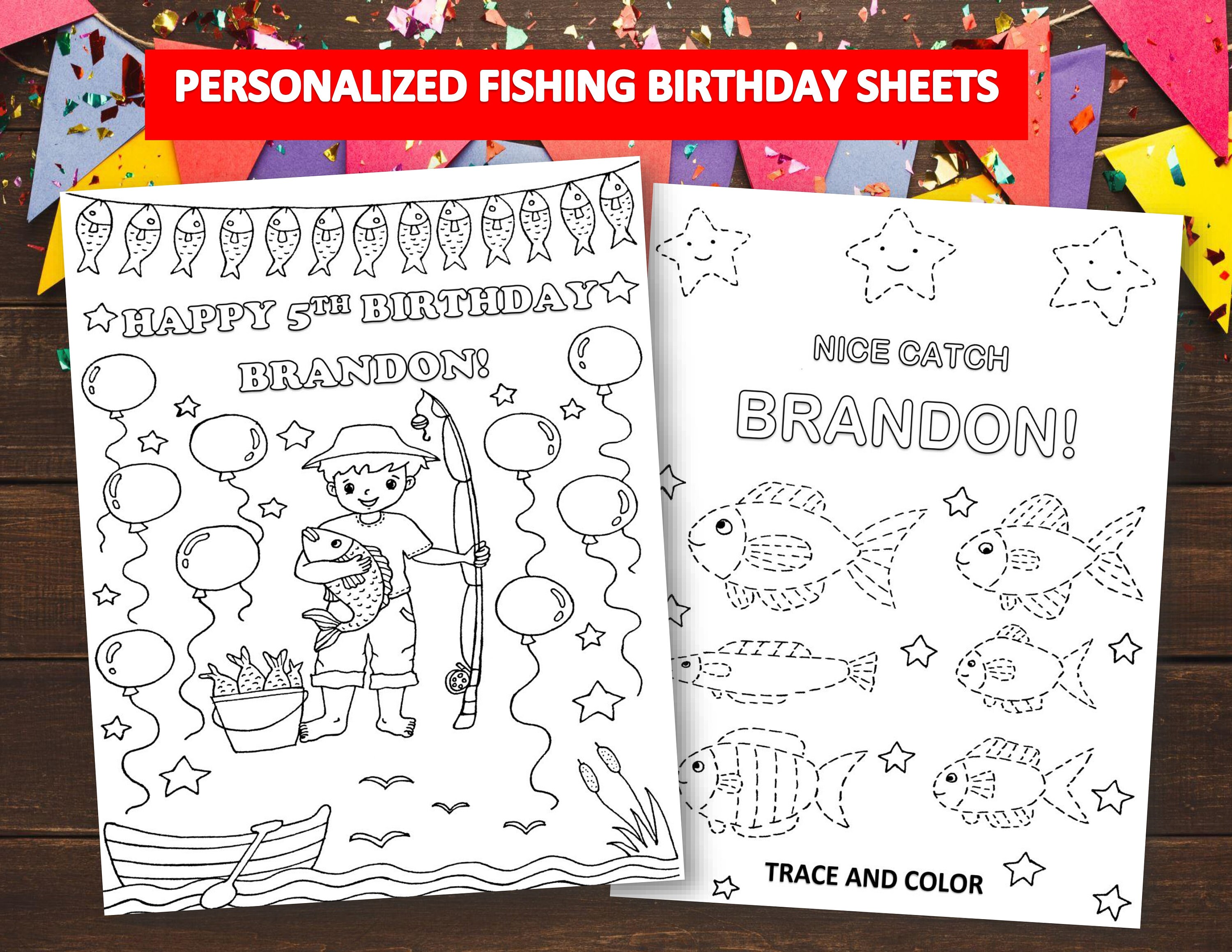 Fishing Birthday Coloring Sheets for Kids Fishing Party Favors ...