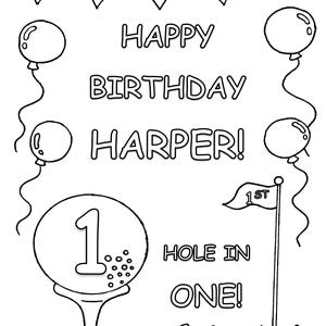 Golf Birthday Coloring Pages for Kids, Hole in One Party Favors Set of ...