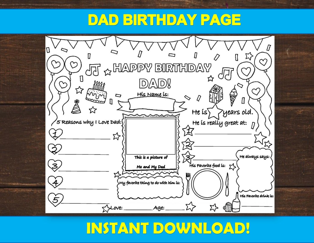 Dad Birthday Coloring Page, Dads Birthday Gift From Kids, Dad Printable ...
