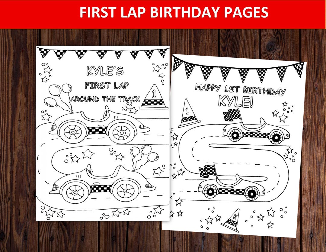 First Lap Around the Track Birthday Coloring Pages for Kids (PDF) - Etsy