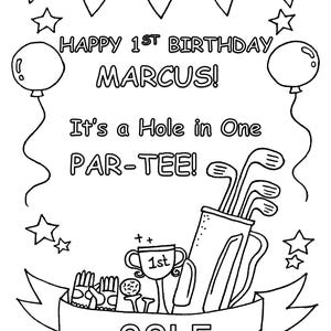 Hole in One Birthday, Golf First Birthday Coloring Sheets for Kids ...